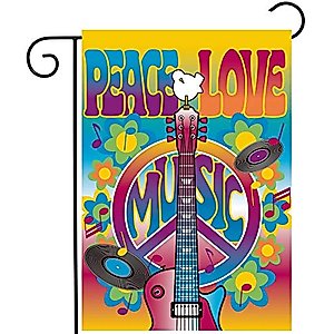 ShineSnow Peace Love Symbol Guitar Dove Music and Art Fair Garden Yard Flag 12"x 18" Double Sided Polyester Welcome House Flag Banners for Patio Lawn Outdoor Home Decor