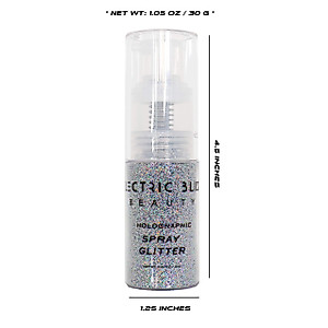 Holographic Silver - Shiny Glitter Spray, Body Glitter Spray, Hair Glitter Spray, Glitter Spray for Hair & Body Face Glitter, Eye Glitter, Body Glitter Rave Glitter Festival Accessories