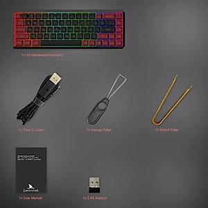 Darmoshark 2.4GHz Wireless/Wired Mechanical Keyboard — 65% (68 Key) Gaming Keyboard, Hot-Swap Switches, Programmable Macros, RGB LED Backlit, Type-C, PBT Spherical Keycap(Gateron Brown, Cherry Red)