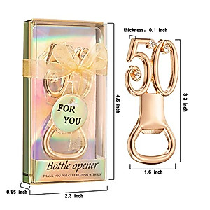 50 Pcs Golden Bottle Opener Birthday Party Favors, Rhinestones Wedding Anniversary for Guests Beer Opener Favor Gift Party Decor