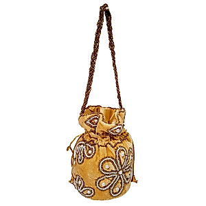Purpledip Potli Bag (Drawstring Purse): Gold Thread Sequin Embroidery