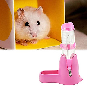Hemobllo Pet Feeder Hamster Hanging Water Bottle Pet Dispenser with Base Hut Pet Auto Dispenser for Dwarf Ferrets Rabbits Hamster Mouse Rat Hedgehog and Other Small Animals (125ML, Pink)