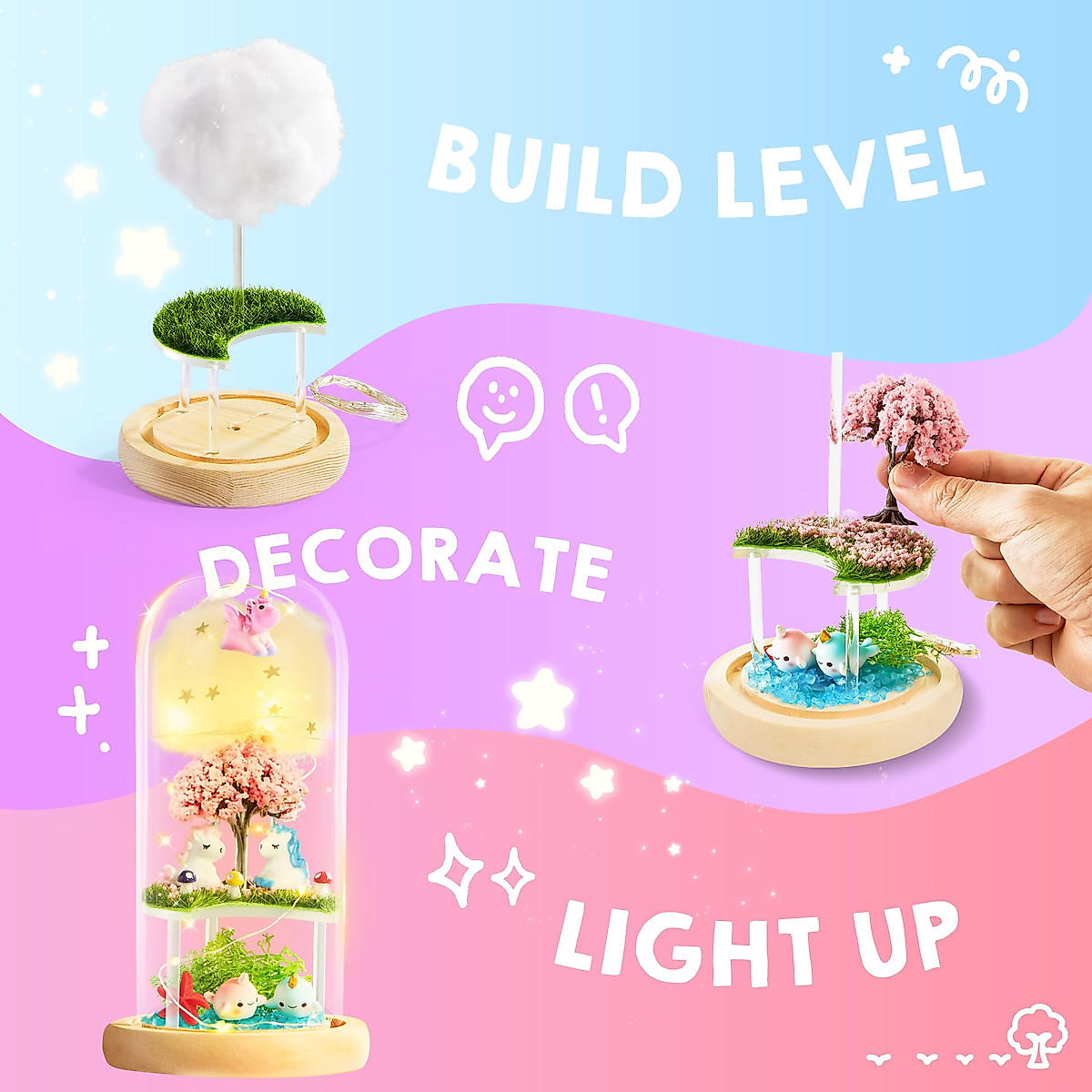 Make Your Own Unicorn Night Light - Birthday Crafts Gifts for Girls Kids, Unicorns Terrarium Kit for Kids, 3-in-1 Unicorn Toys Presents, Kawaii Arts and Crafts for Kids Age 6 7 8-12 Year Old Girl