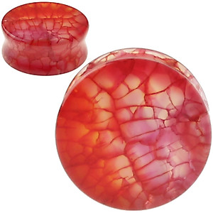 So Scene Red Dragon Vein Organic Stone Ear Plugs Gauges Sold in Pairs (19MM-3/4 INCH)