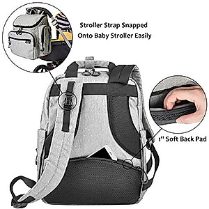 Baby Diaper Bag Backpack with Changing Pad, Changing Backpack with 13 Pockets and Stroller Straps, Large Capacity, Grey, Best Gift for Mom/Wife