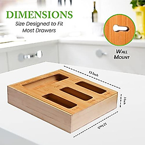 Bamboo Food Storage Bag Organizer for Kitchen Drawer Baggie Container Dispenser Food Storage Bag Holder for Sandwich - Nuts, Cookies & Snack Variety Size Bags, Compatible with Ziploc,Gallon