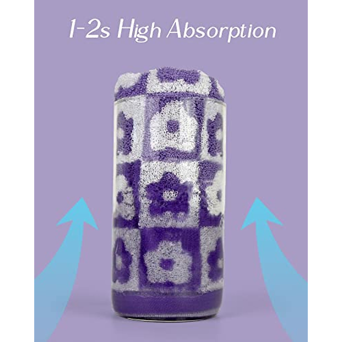 Cotton Face Towels Set of 4 - Checkered Floral Bathroom Hand Towels for Everyday Use, 29” x 13” Lilac