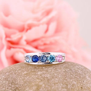 2 to 7 Birthstones Family Mother's Ring in Solid 10K Yellow Gold or Sterling Silver