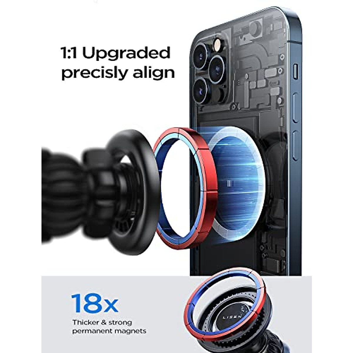 LISEN Fits MagSafe Car Mount Upgrade 18 Magnets Fit iPhone 14 Pro Max Car Holder Mount Super Stable Magnetic Phone Holder for Car Air Vent for Magsafe iPhone 12/13/14 Pro Max Mini All Phones