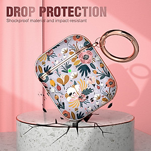 Maxjoy Case for AirPods 2&1, Flower Air Pod Case for Women Girls Cute Hard Protective iPods Cover with Keychain Compatible AirPod 2nd 1st Generation Wireless Charging Case, Floral