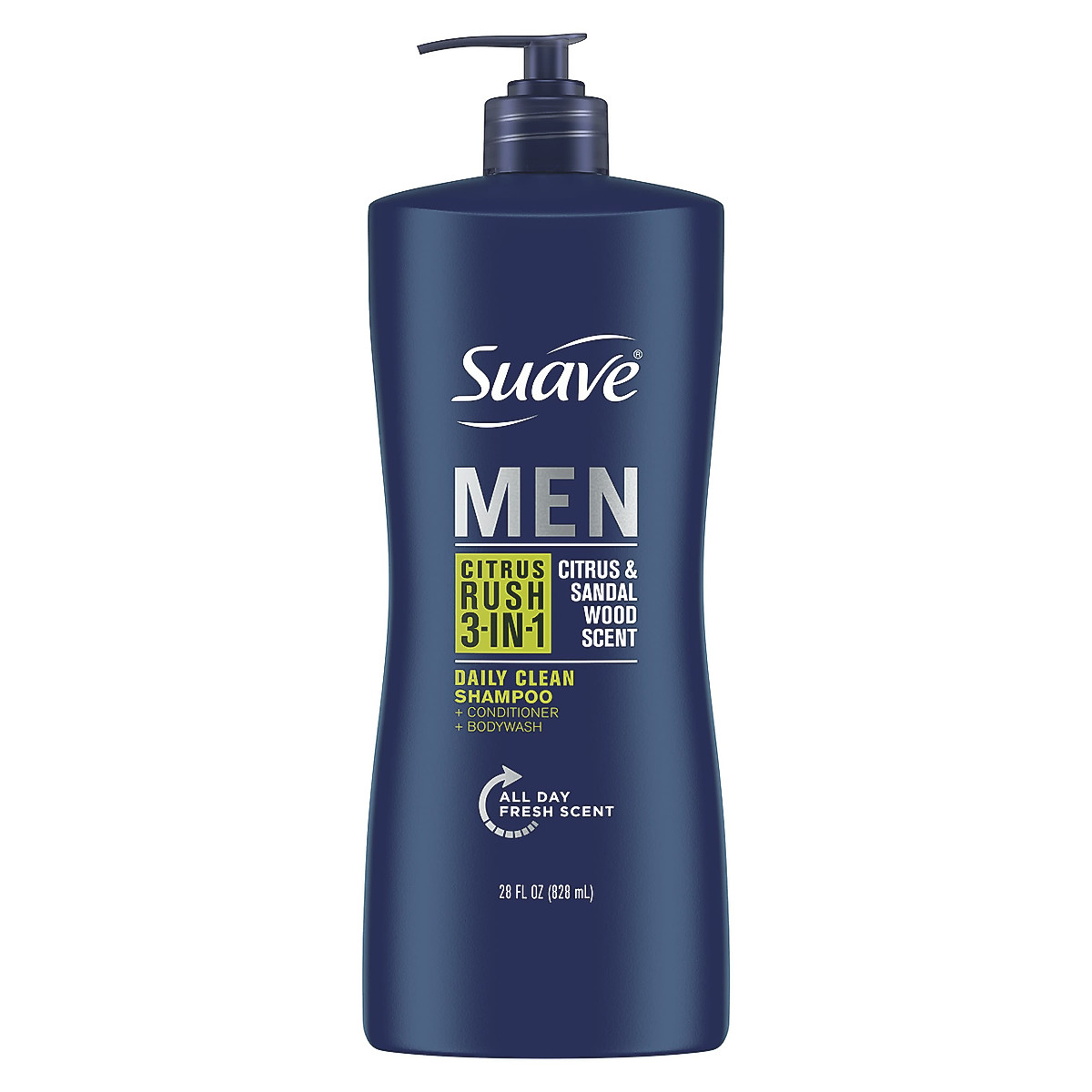 Suave Men 3-in-1 Shampoo Conditioner Body Wash Citrus Rush for Gentle Cleansing and Conditioning Mens Shampoo 3 in 1 Formula with Keratin and Glycerin 28 oz