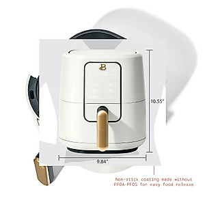 Beautiful Drew Barrymore 3-Quart Digital Air Fryer, TurboCrisp Technology, 4 Presets, 170°F-400°F, Non-Stick, Dishwasher Safe, 1200 Watt. (White Icing)