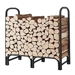 CALIDOLA 4ft Firewood Rack Heavy Duty Indoor Outdoor Firewood Storage Log Rack with Cover，Black Round Tube