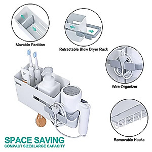 Hair Dryer Holder Wall Mounted, Hair Tools and Styling Organizer for Bathroom , Bathroom Supplies Storage Vanity Caddy for Blow Dryer Curling Wand Hair Straightener Brushes