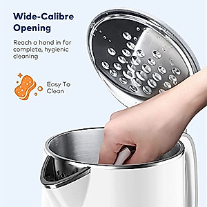 Miroc Electric Kettle, Double Wall 100percent Stainless Steel Cool Touch Tea Kettle with 1500W Fast Boiling Heater, Cordless with Auto Shut-Off & Boil Dry Protection, BPA-Free, White