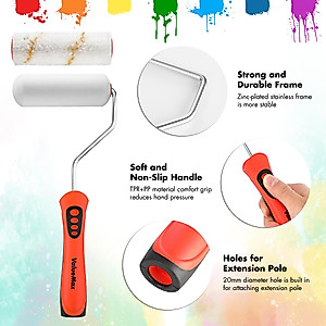 Valuemax 14 Piece 4 inch Paint Roller Kit Wall Treatments Tools for Decorate Cabinets, Doors, Craft Work, Orange & White