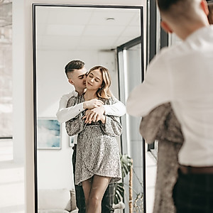 Pexfix Full Length Mirror Hanging Mirror Dressing Mirror Wall-Mounted Mirror with Stand,Full Body Mirror with Aluminum Alloy Thin Frame,Black,65"x22"