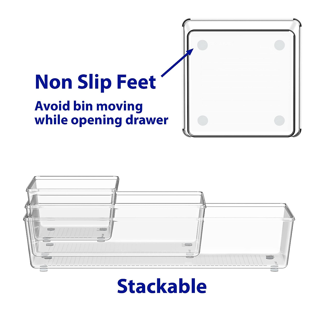 6 Pack - Simple Houseware Clear Plastic Desk Drawer Organizers