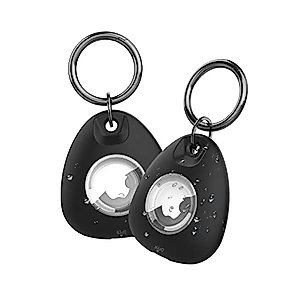2Pack Airtags Holder - Waterproof Airtag Case with Key Ring,Light Anti-Scratch,Soft Full 360°Body Shockproof Air Tag case Holder -Apple Airtag Tracker Finder for Luggage,Keys, Dog Cat Collar-Black