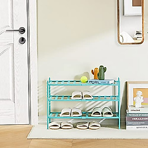 Quiqear Bamboo Shoe Rack, 3 Tier Shoe Rack Organizer, Stackable & Durable Shoe Shelf Holder, Free Standing Shoe Racks, Shoe Storage Organizer for Entryway, Closet, Hallway, 27.2*11*18.3inch (Green)