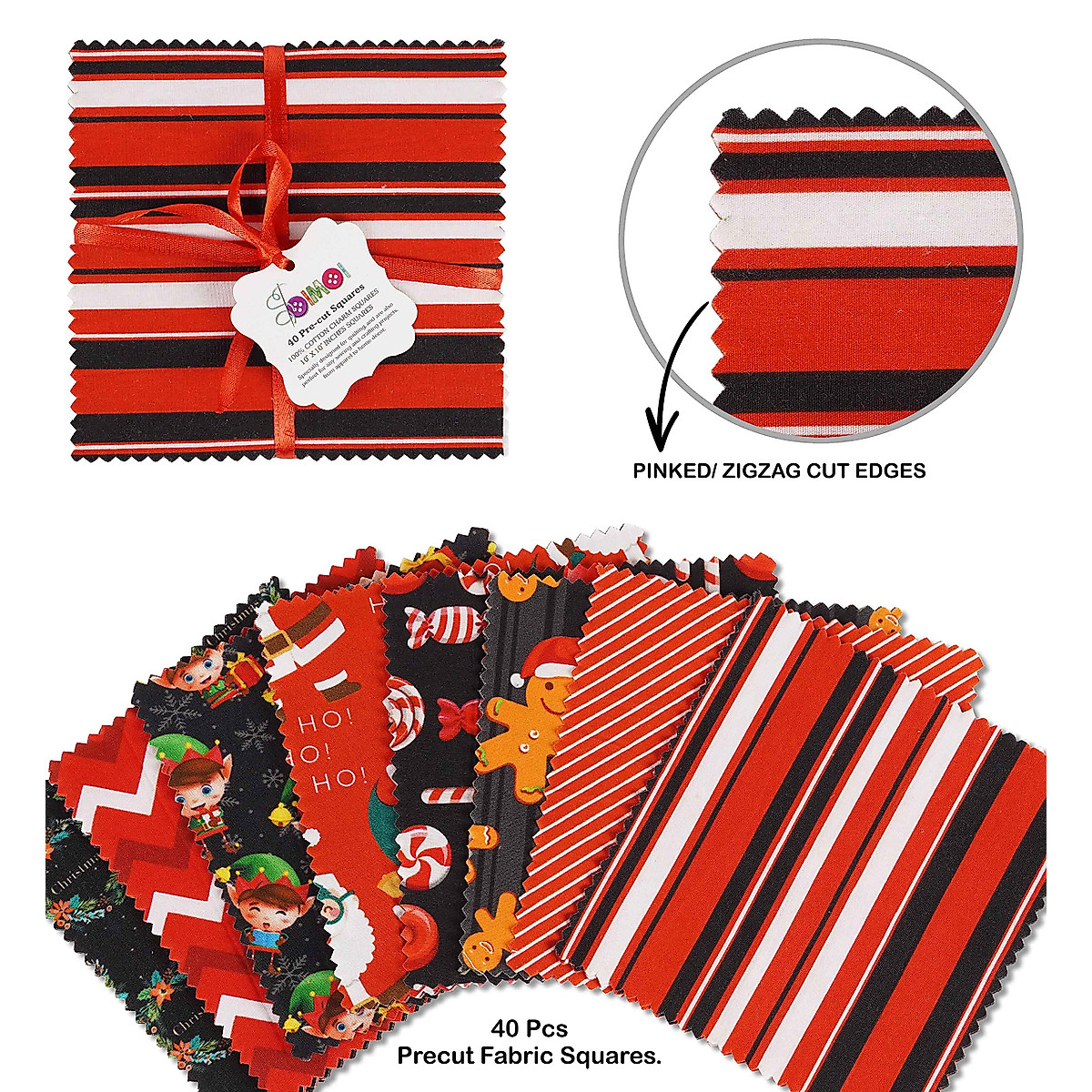 Soimoi Christmas Theme Print Precut 10-inch Cotton Fabric Quilting Squares Charm Pack DIY Patchwork Sewing Craft