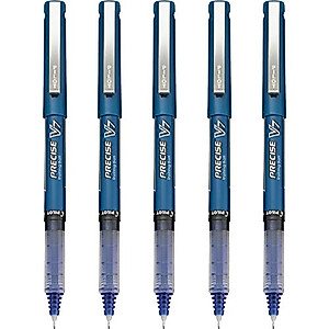 PILOT Precise V7 Stick Liquid Ink Rolling Ball Stick Pens, Fine Point (0.7mm) Blue Ink, 5-Pack (26021)