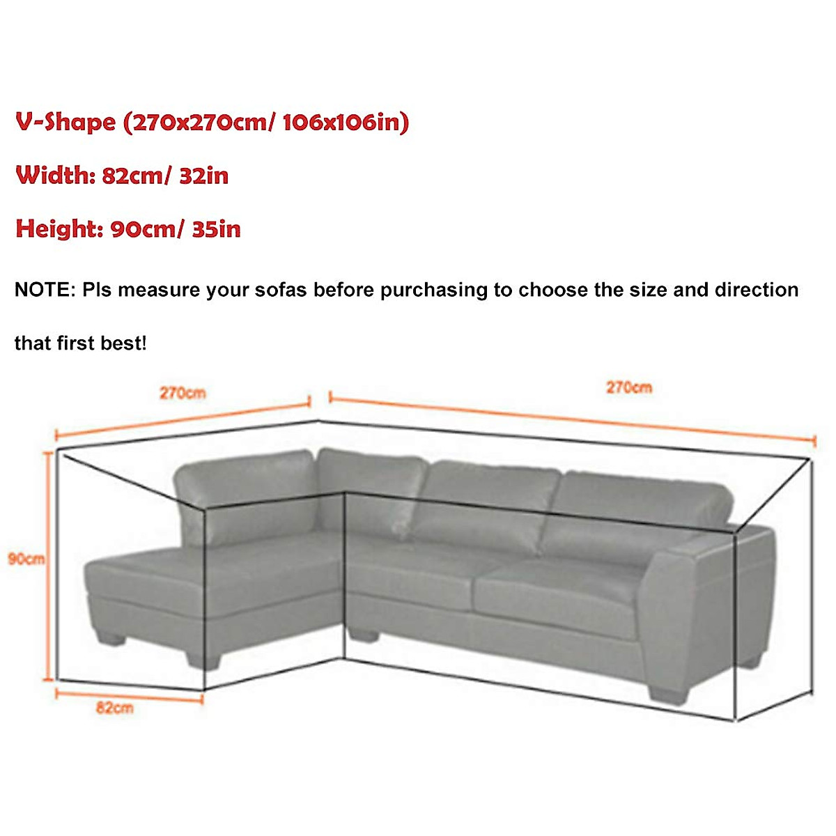 Patio Rattan Corner Sofa Furniture Covers UCARE Waterproof 420D Fabric L Shaped Garden Furniture Sectional Couch Protector Cover for Outdoor Indoor Veranda with Handle (V-Shape (270x270cm/ 106x106in))