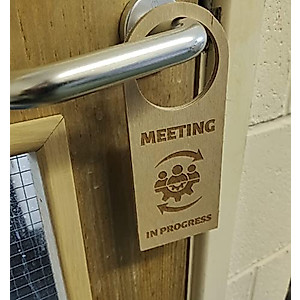 Meeting in Progress, Do Not Disturb Sign, Door Hanger - Engraved in Plywood