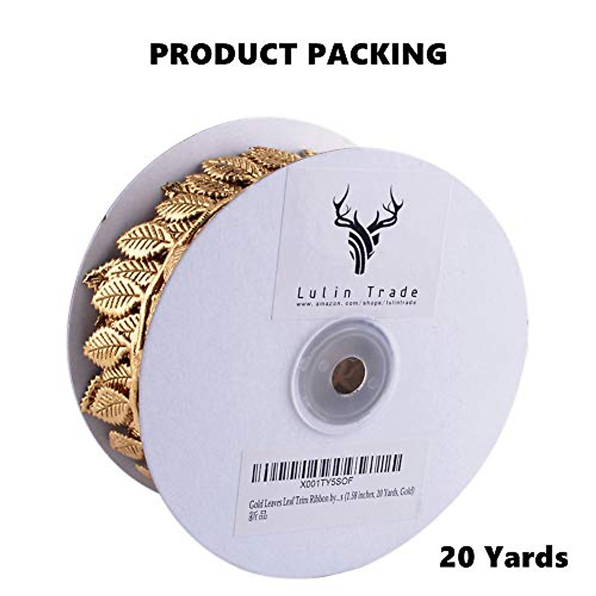 Gold Leaves Leaf Ribbon Trim Rope - 20 Yards - for Garland DIY Crafts and Party Wedding Home Decorations (Gold)