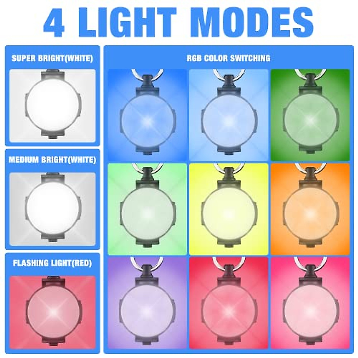 Dog Collar Light, USB-C Rechargeable Dog Lights for Night Walking, 4 Modes Dog Light Contain RGB Color Changing/Red/2 White, IP68 Waterproof Dog Walking Light with Silicone Band & Round Clip (2 Pack)