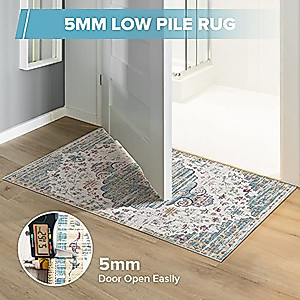 Pajata Light Blue and White Vintage 5X7 Area Rug Bohemian Floral Cover Print Distressed Carpet for Bedroom Living Room Non-Shedding