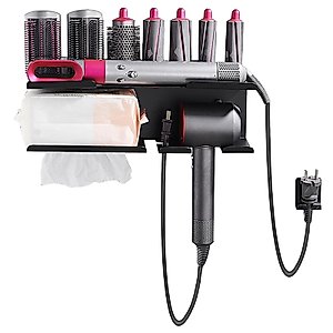Longzhuo Hair Dryer Holder Wall Mounted for Dyson Airwrap Styler Accessories, Hair Dryer Stand for Curling Iron Barrel Brush Diffuser Nozzle Hair Dryer, Hair Tool Organizer Storage Rack for Bathroom
