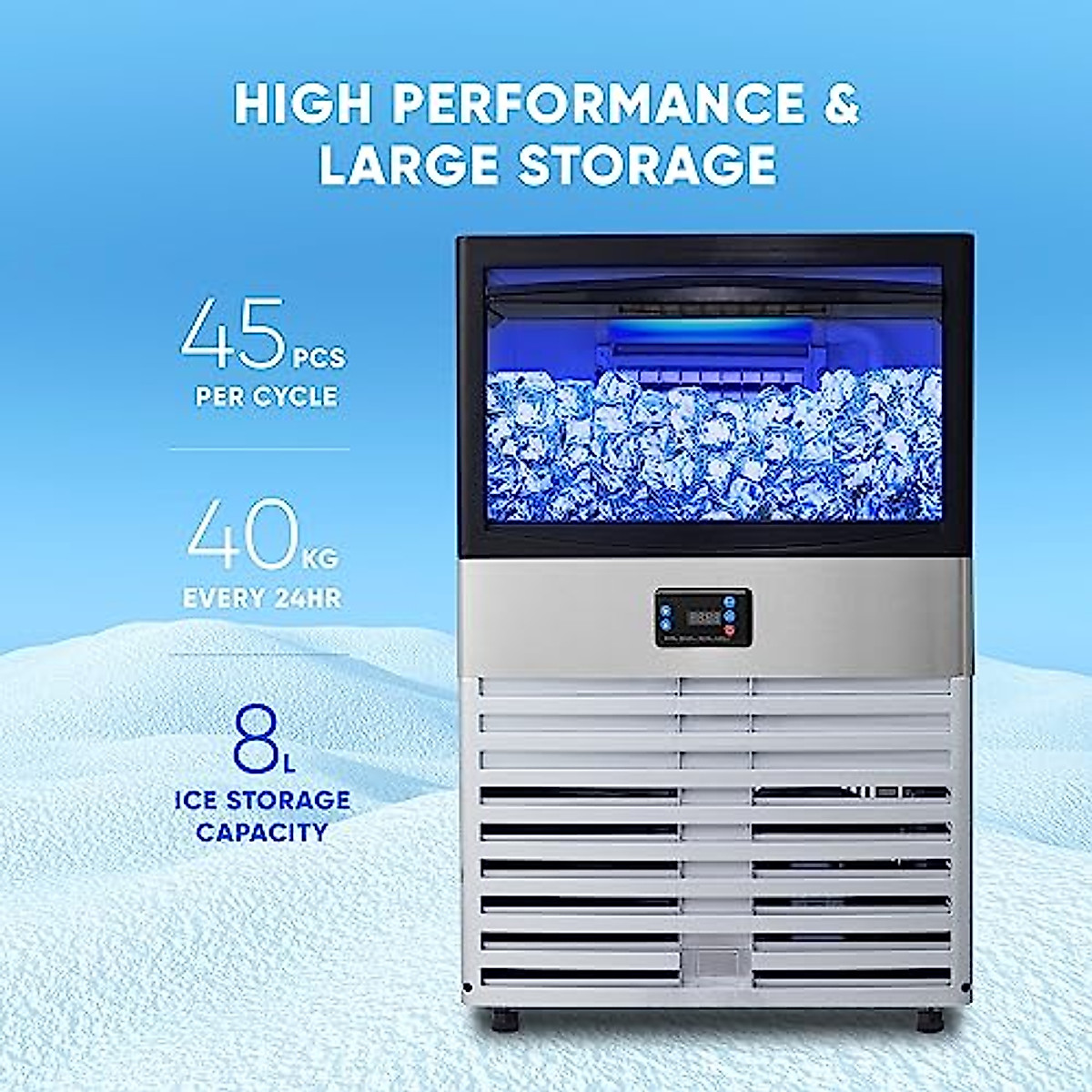 ICEJUNGLE Commercial Ice Maker, 88lbs/24H Ice Machine Self Clean, Stainless Steel Freestanding Ice Machine for Restaurant/Bars/Home/Offices Includes Scoop