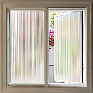 Windimiley Window Privacy Film Reeded Glass Window Clings Frosting Fluted Glass Window Stickers Frosted Bathroom Static Cling Heat UV Blocking Window Tint Decorative Window Coverings, 17.5x78.7 Inch