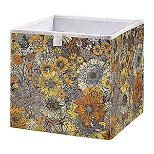 Kigai Vintage Flowers Cube Storage Bin, 11x11x11 in Collapsible Fabric Storage Cubes Organizer Portable Storage Baskets for Shelves, Closets, Laundry, Nursery, Home Decor