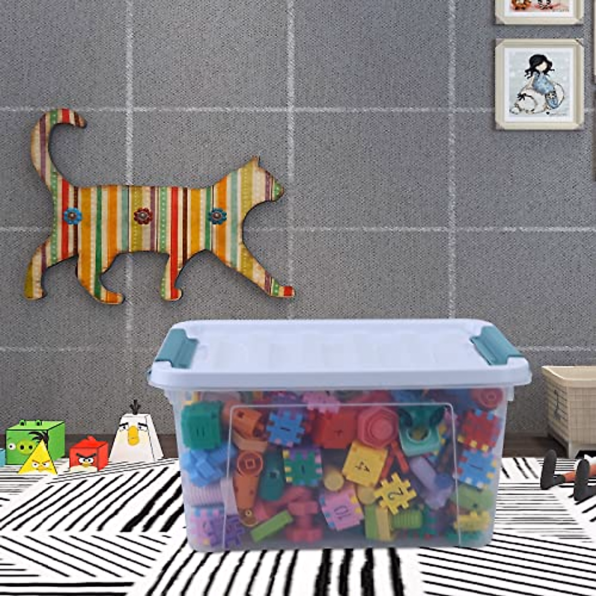 Yarebest 20 Quart Plastic Latches Storage Container Boxes, Clear Storage Box Bins Set of 4