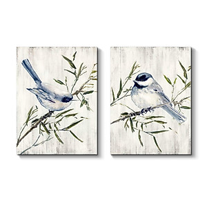 TAR TAR STUDIO Bird Canvas Wall Art Picture: Nature-Inspired Painting Artwork on Canvas for Bathroom (18''W x 24''H x 2 PCS, Multiple Style)