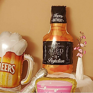 Black and Gold Birthday Party Decorations for Men, Happy Birthday Balloons for Him with Banner, Foil Balloons, Fringe Curtains, Crown, Beer Balloons for 18th 30th 40th 50th 60th 70th