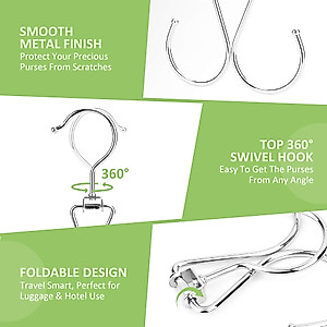 OMHOMETY 6 Pack Purse Hanger for Closet, 12 Storage Capacity Rotatable Purse Hooks, Hanging Backpack Bag Holder, Closet Organizers and Storage, Silver