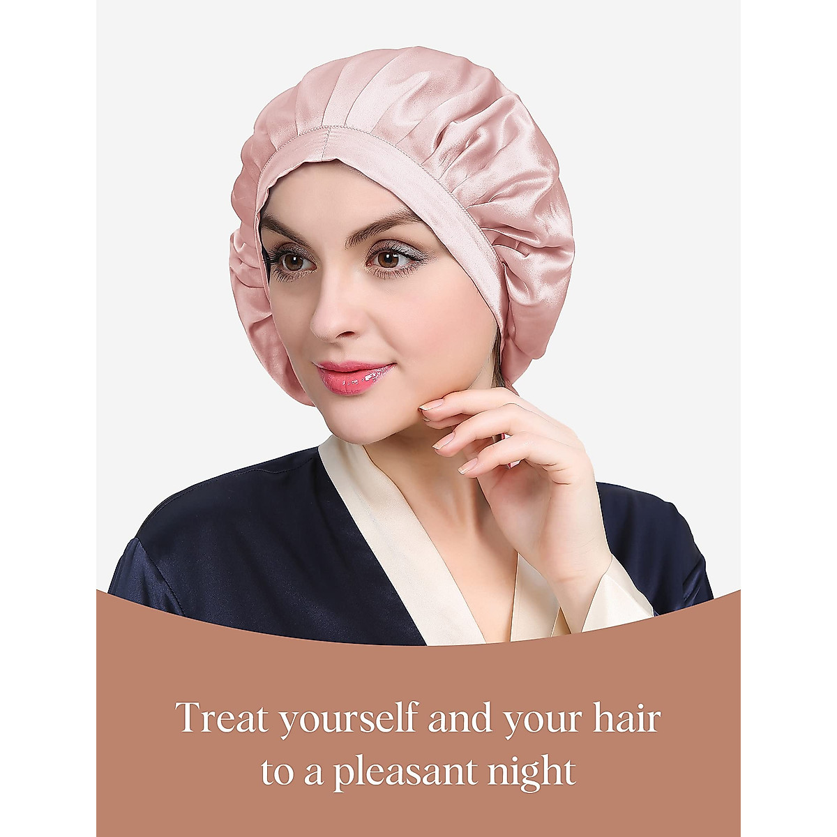 LilySilk 100% Mulberry Silk Bonnet, 19 Momme Silk Night Sleep Cap Adjustable Hair Wrap for Sleeping, Rosy Pink