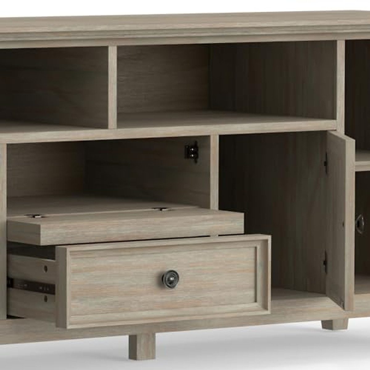 SIMPLIHOME Amherst SOLID WOOD 72 Inch Wide Transitional TV Media Stand in Distressed Grey for TVs up to 80 Inch, For the Living Room and Entertainment Center