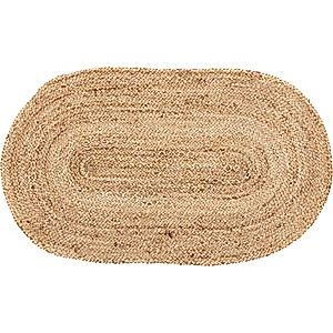 VHC Brands Oval Jute Fiber Welcome Mat, Non Slip Area Rug, Natural, 20x30