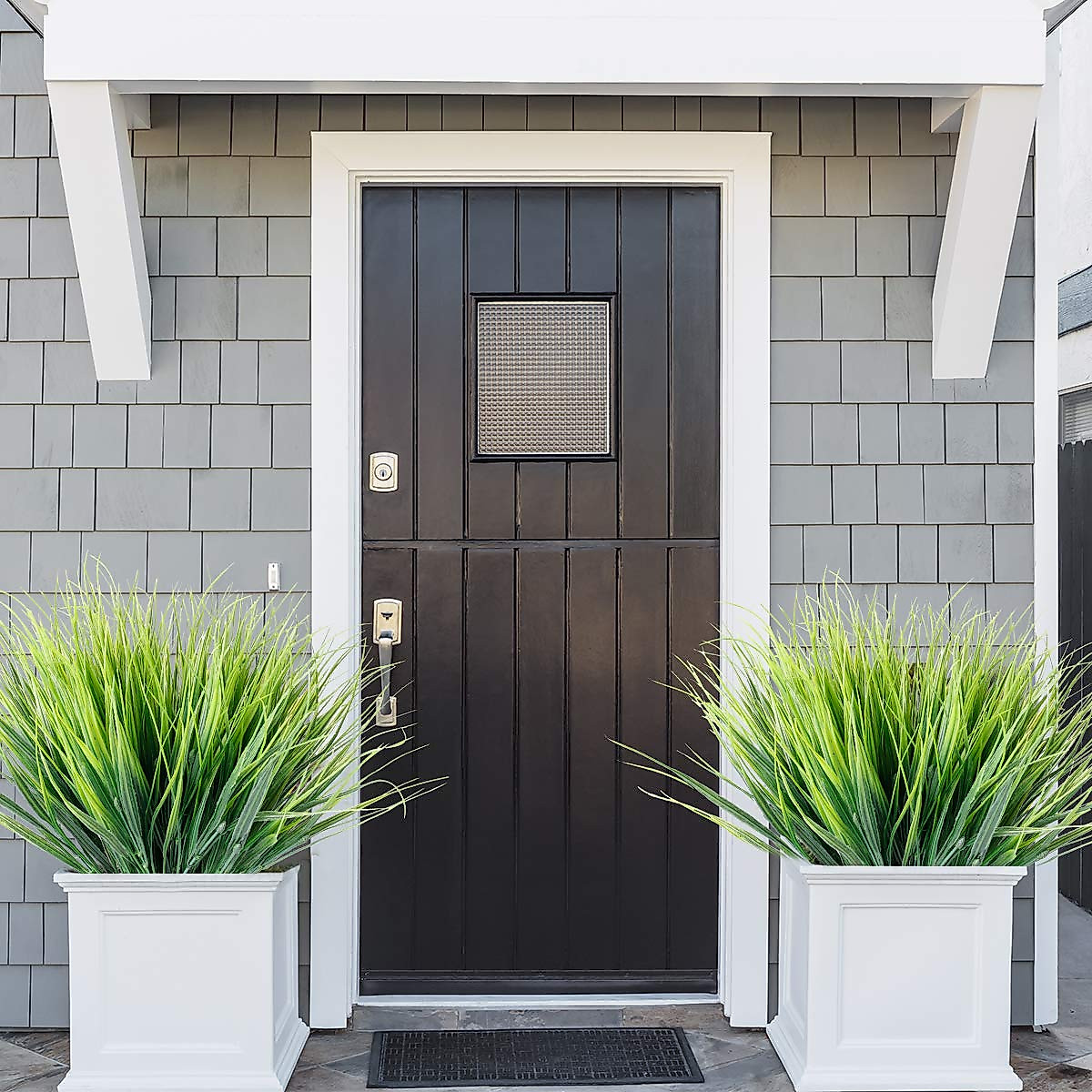 ZEOSTARO Artificial Grasses 12 Bundles Outdoor UV Resistant Fake Grass No Fade Faux Plastic Plants Garden Window Box Decorating(Green Grass)