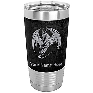 LaserGram 20oz Vacuum Insulated Tumbler Mug, Dragon, Personalized Engraving Included (Faux Leather, Black)