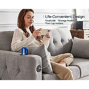 LINSY HOME Pull Out Sofa Bed, Queen Sleeper Sofa Couch with Memory Foam Mattress, Large Sofa Sleeper Pullout Couch Bed for Living Room Office, Grey, Queen Size