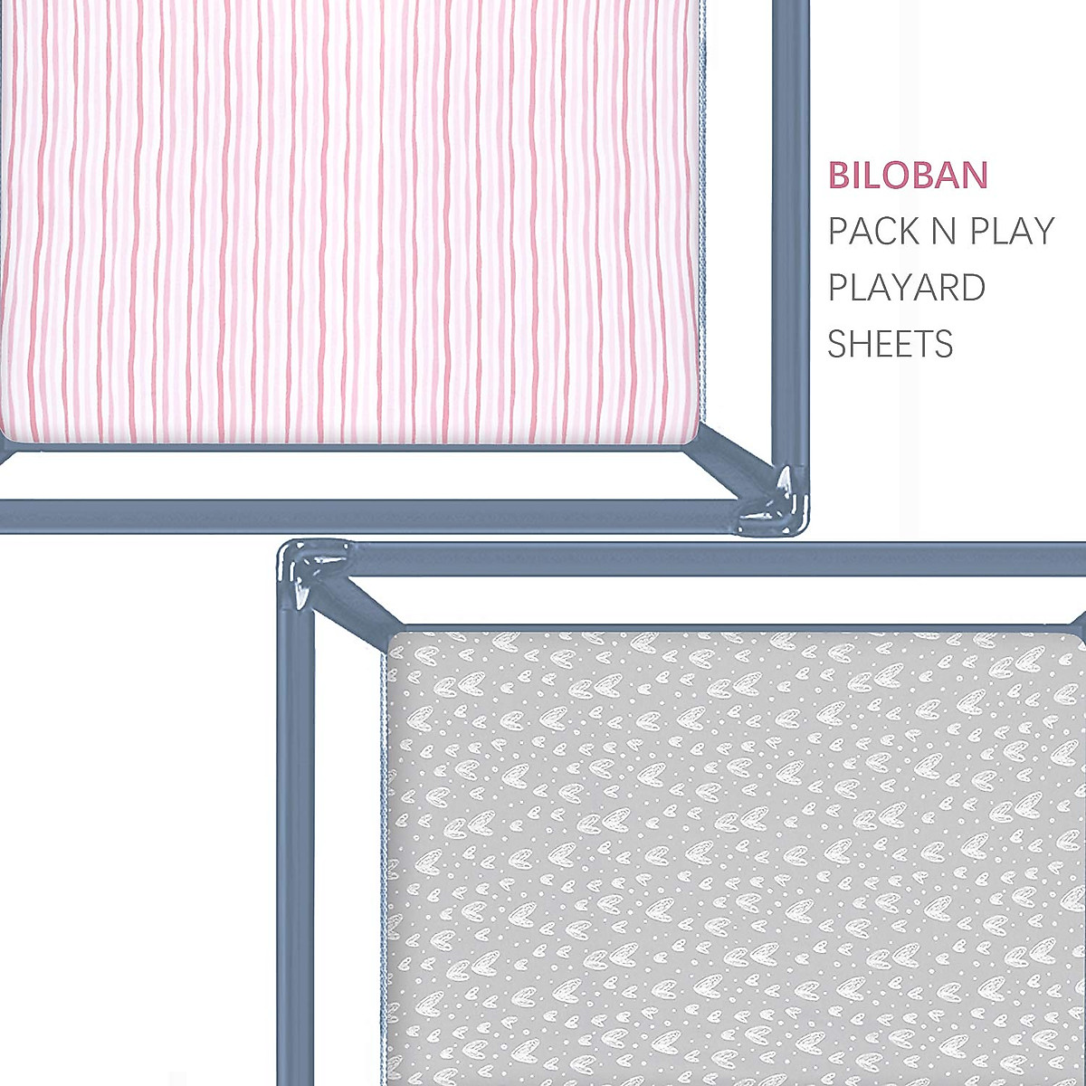 Pack n Play Fitted Sheet, Soft Jersey Cotton Portable Playard Sheets, 2 Pack Mini Crib Sheets, Unisex, Preshrunk,Grey and Pink