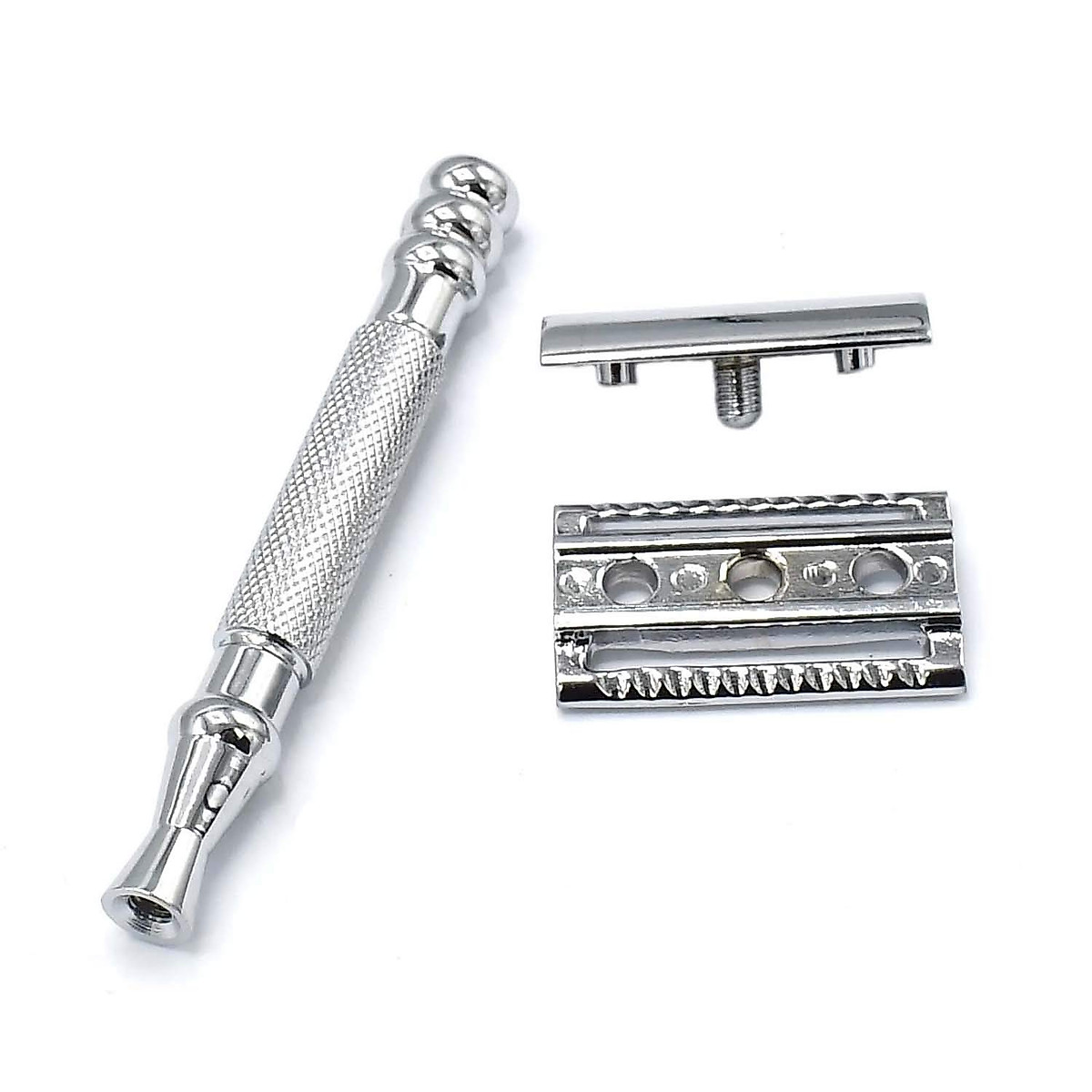 OdontoMed2011® Men's Stainless Steel Manual Shaver Double Edge Safety Shaving Razor Chrome Plated with 5 Pcs Double Edge Razor Blades BTS-319