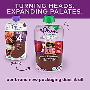 Plum Organics Baby Food Pouch | Mighty 4 Blends | Apple, Blackberry, Purple Carrot, Greek Yogurt & Oat | 4 Ounce | 12 Pack | Organic Food Squeeze for Babies, Kids, Toddlers