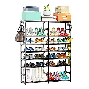 LOEFME 7 Tier Shoe Rack, Metal Shoe Rack Organizer, 24-28 Pairs Tall Shoe Stand, Quick Assembly, Stackable DIY Shoes Rack Space-Saving, Boot Rack Shoe Holder for Entryway, Closet, Garage, Bedroom