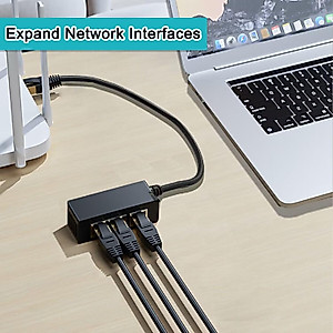 Tomjoy RJ45 Ethernet Splitter Cable, vienon RJ45 Y Splitter Adapter 1 to 3 Port Ethernet Switch Adapter Cable for CAT 5 / CAT 6 LAN Ethernet Socket Connector Adapter Cat5 Cat6 Cable Adapter Black